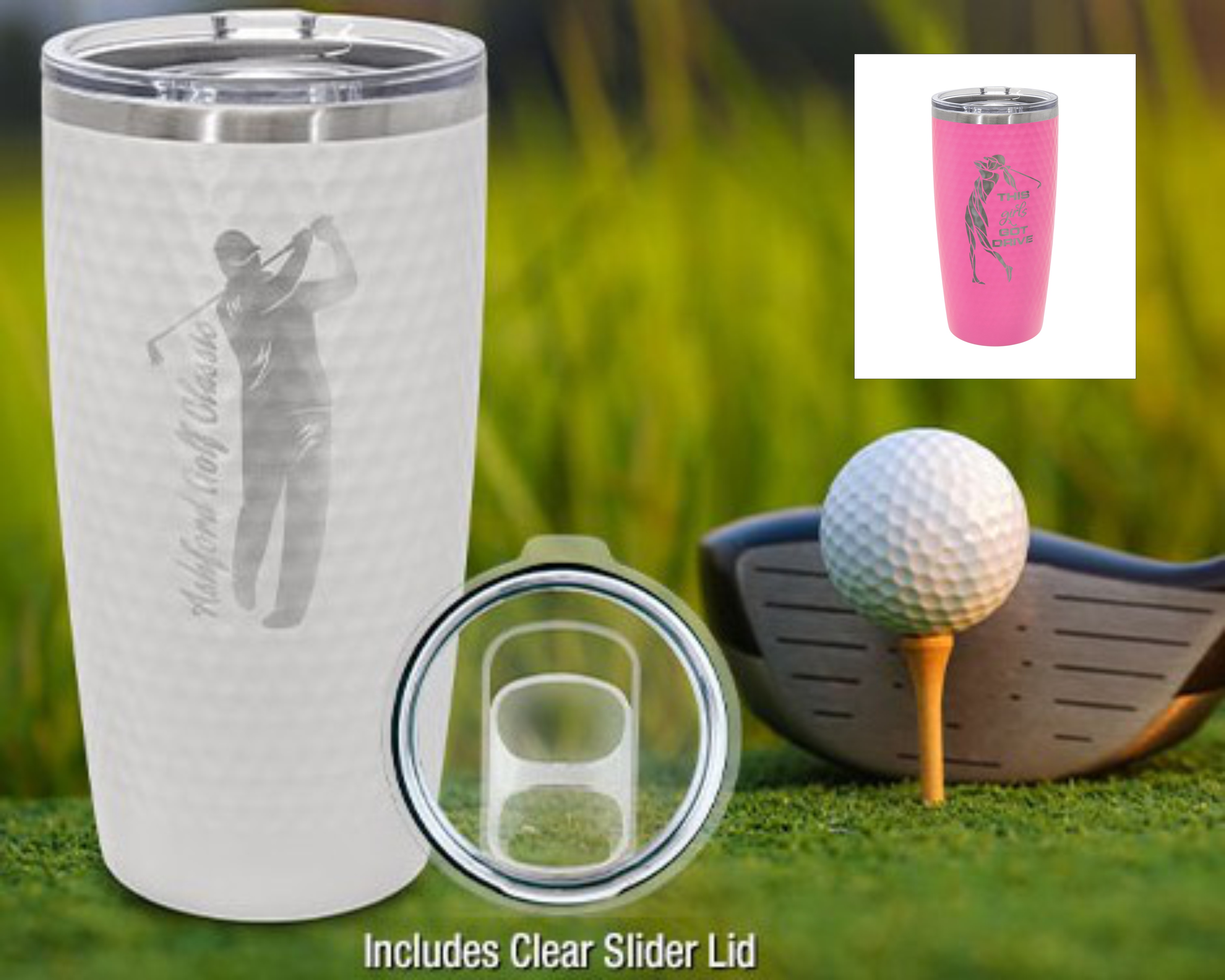 20oz Dimpled Golf Ball White Stainless Tumbler | Lazer Designs