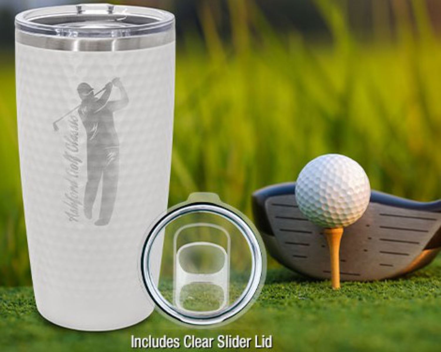 20oz Dimpled Golf Ball White Stainless Tumbler | Lazer Designs